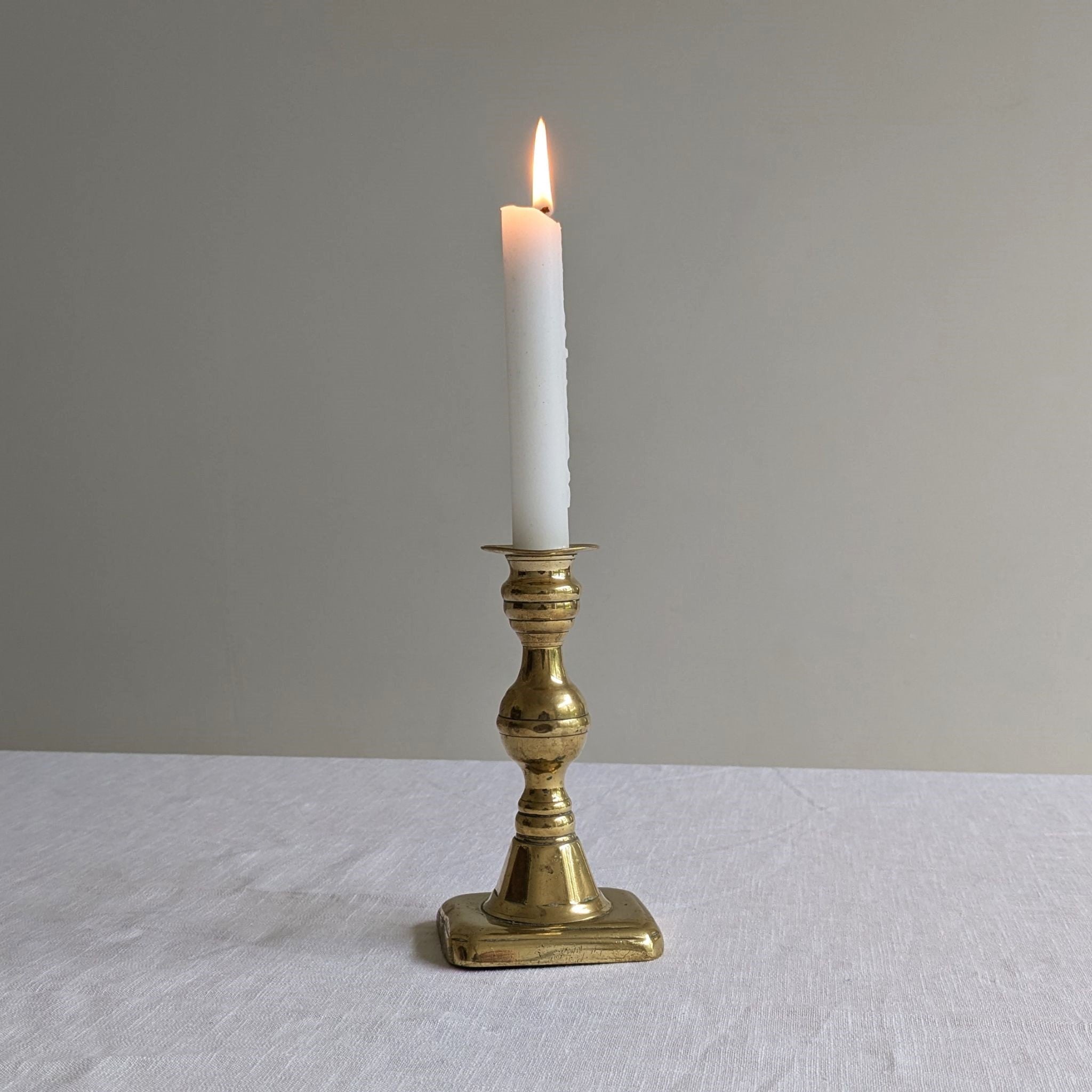 Antique Short Brass Candlestick, Aged & Time Worn – Tiger & Iris