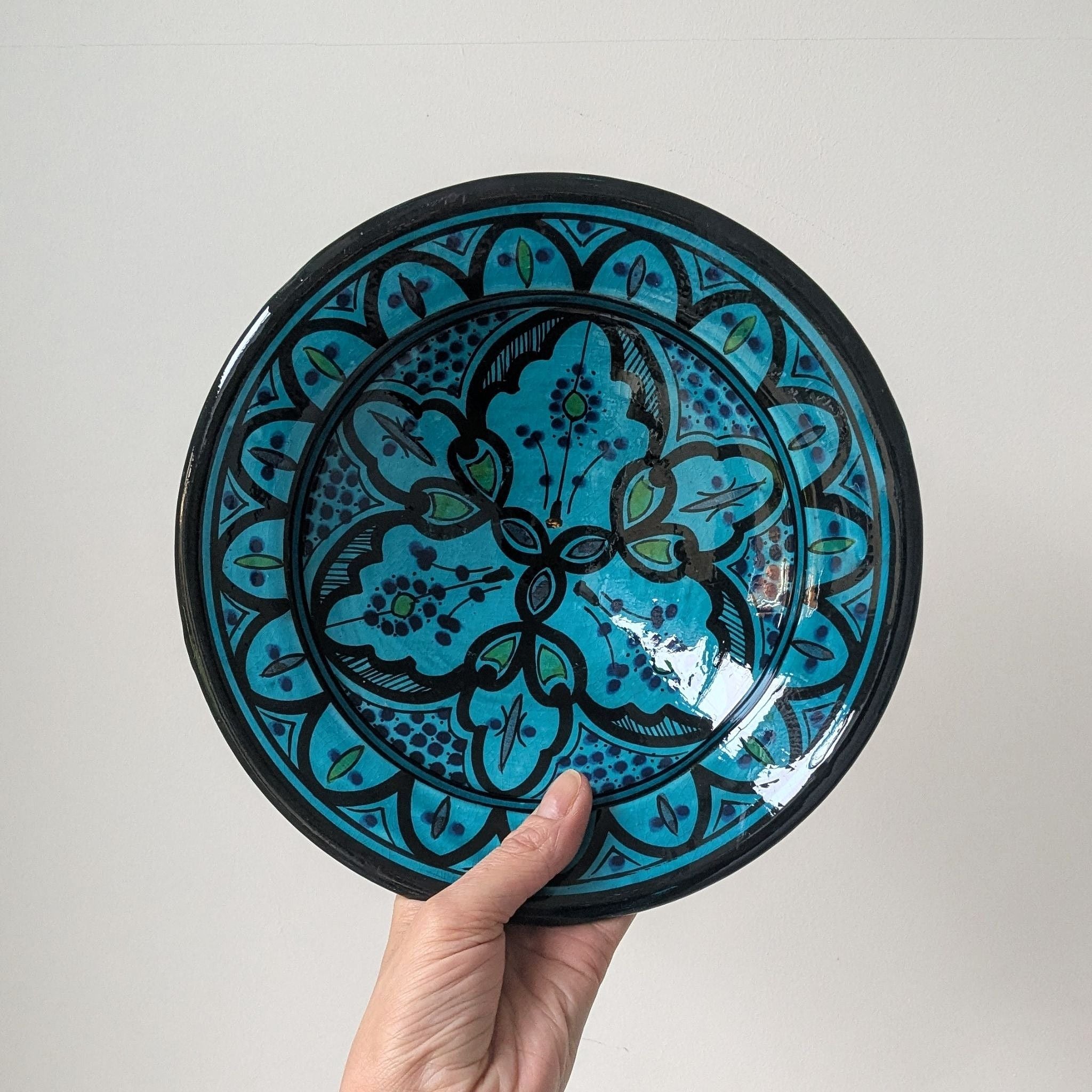 Vintage Moroccan Dmani Safi Pottery Plate, Aqua Blue, Morocco – Tiger ...
